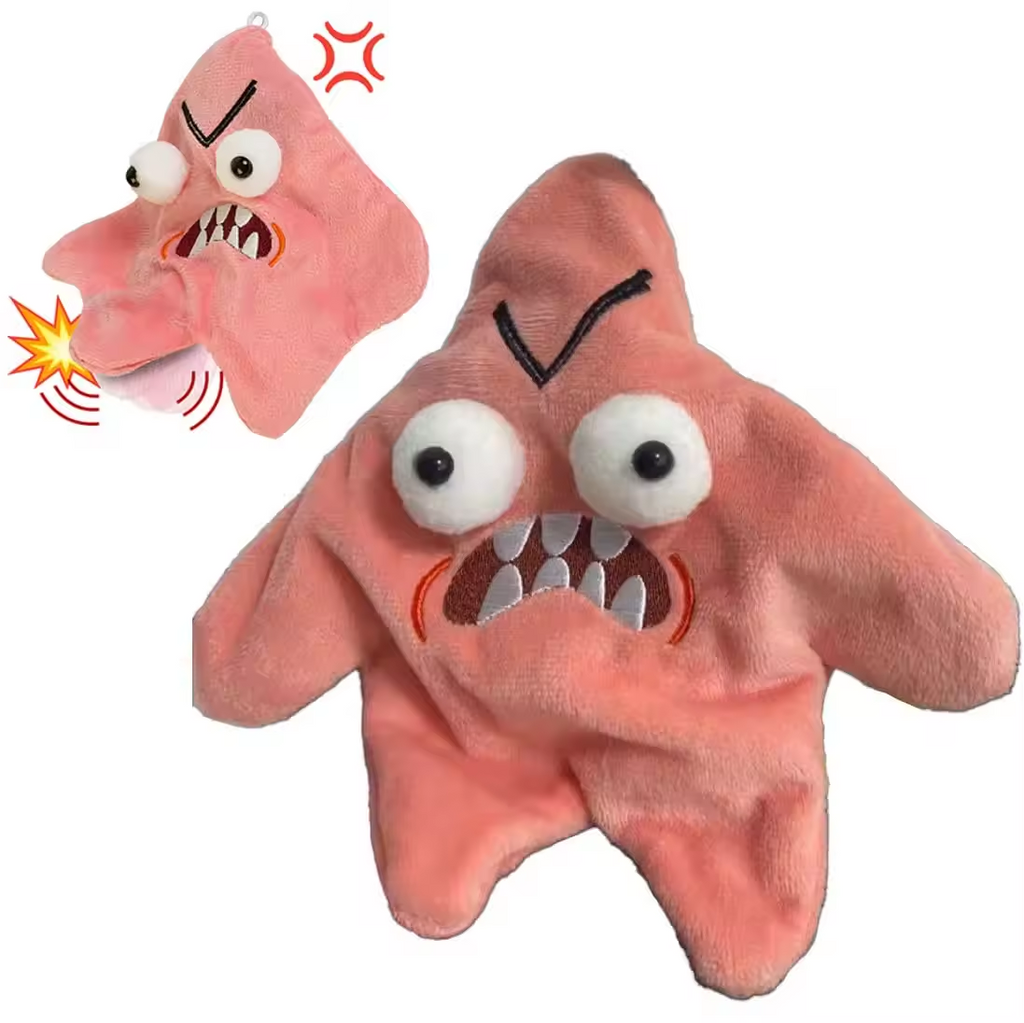 Goofy Pink Starfish Plush – Funny Expression Stress Toy – Distinct Pk
